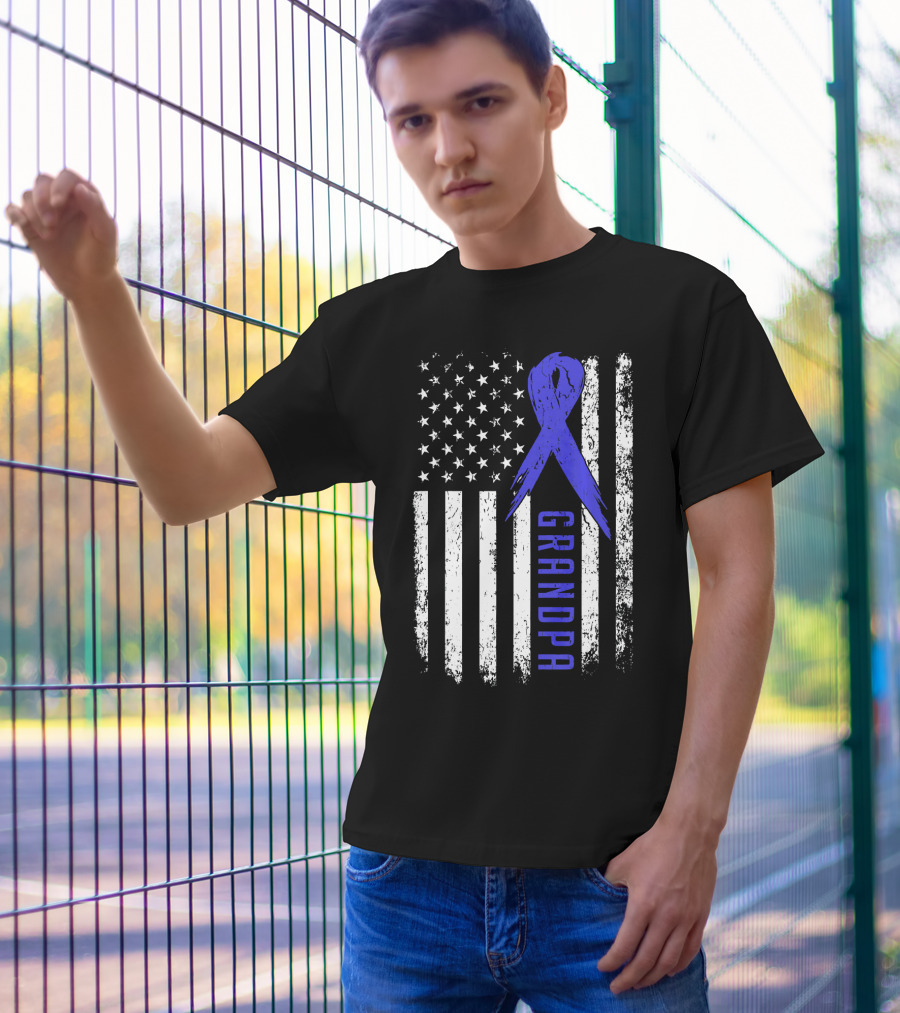 Grandpa American Flag Colon Cancer Awareness T-Shirt