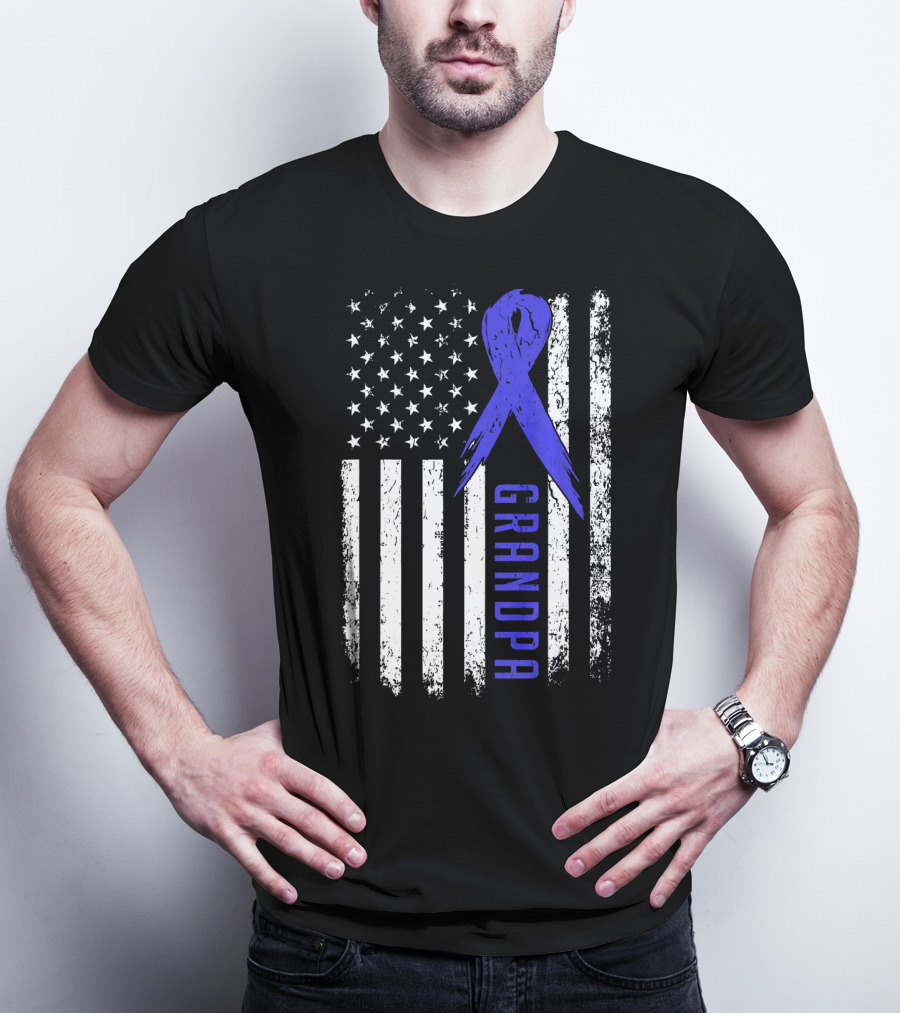Grandpa American Flag Colon Cancer Awareness T-Shirt