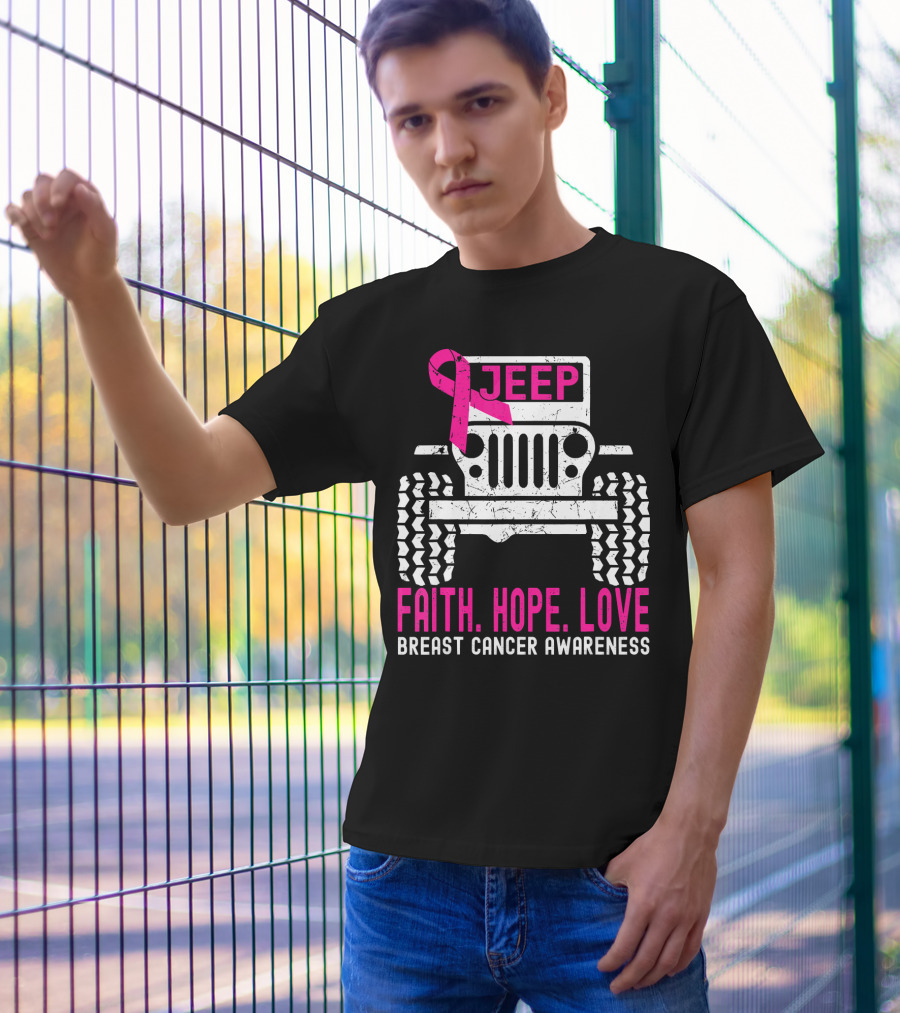 Jeep Faith Hope Love Breast Cancer Awareness T-Shirt