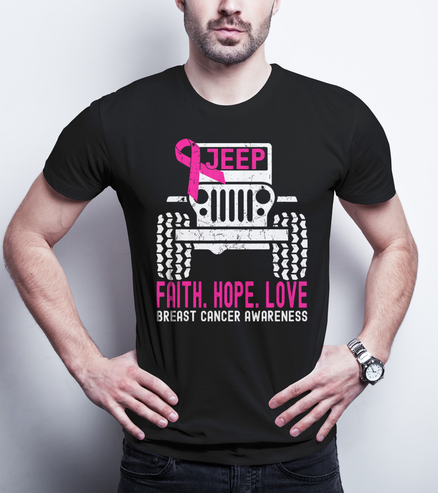 Jeep Faith Hope Love Breast Cancer Awareness T-Shirt