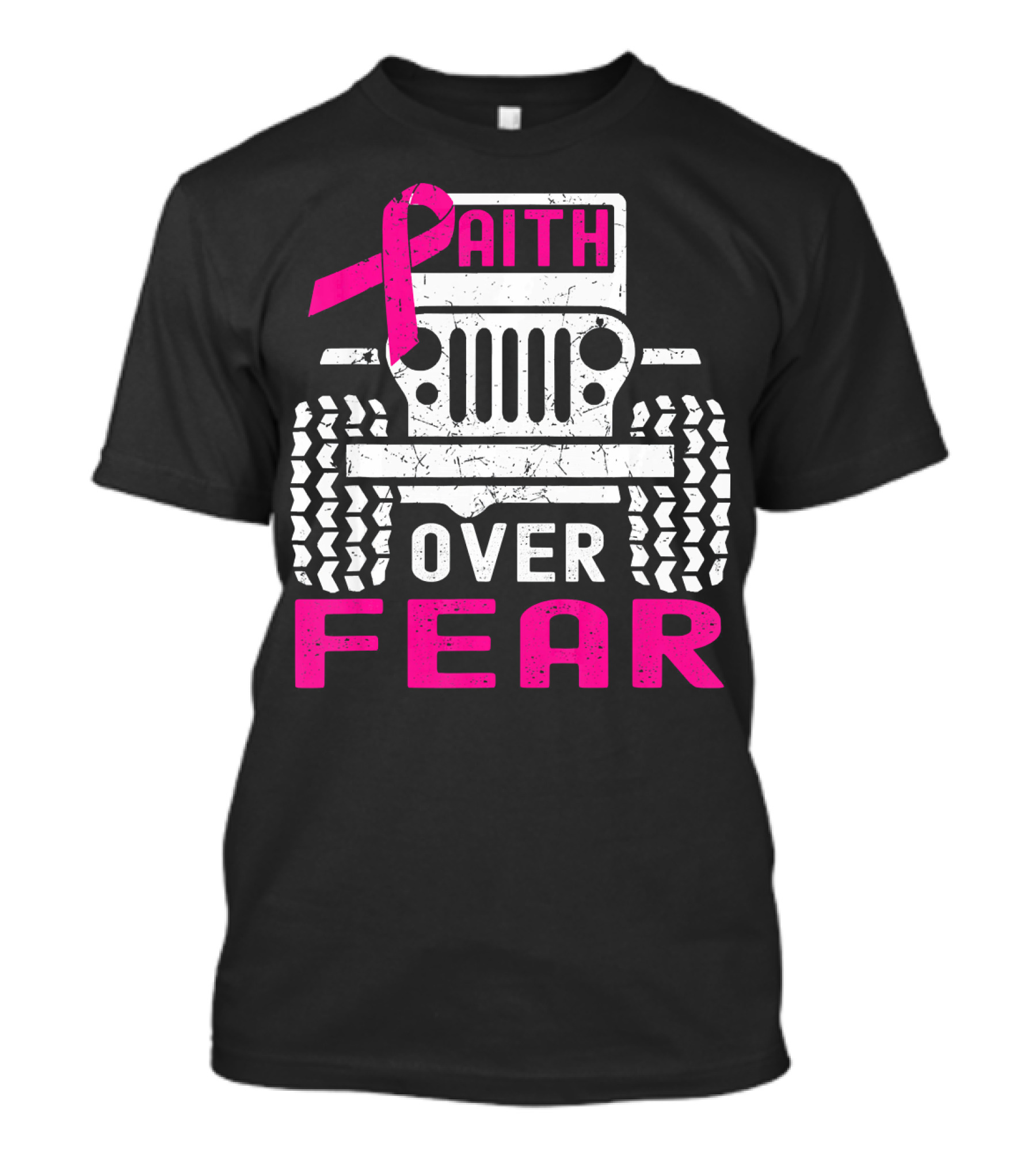 Faith Over Fear Jeep Breast Cancer Awareness T-Shirt