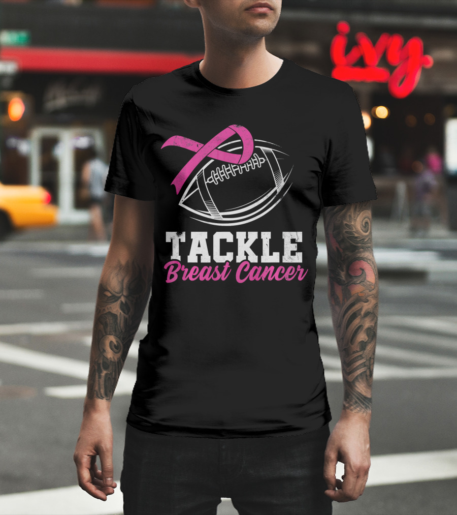 Tackle Breast Cancer Football Awareness Pink T-Shirt