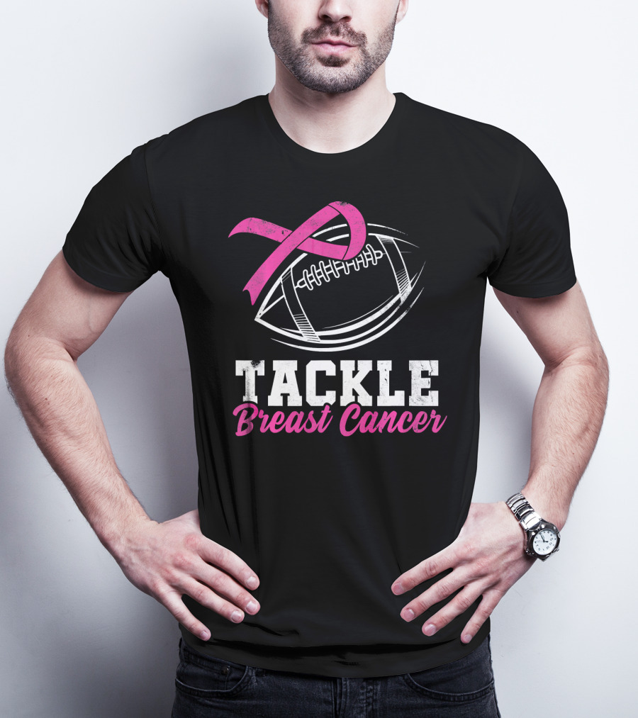 Tackle Breast Cancer Football Awareness Pink T-Shirt