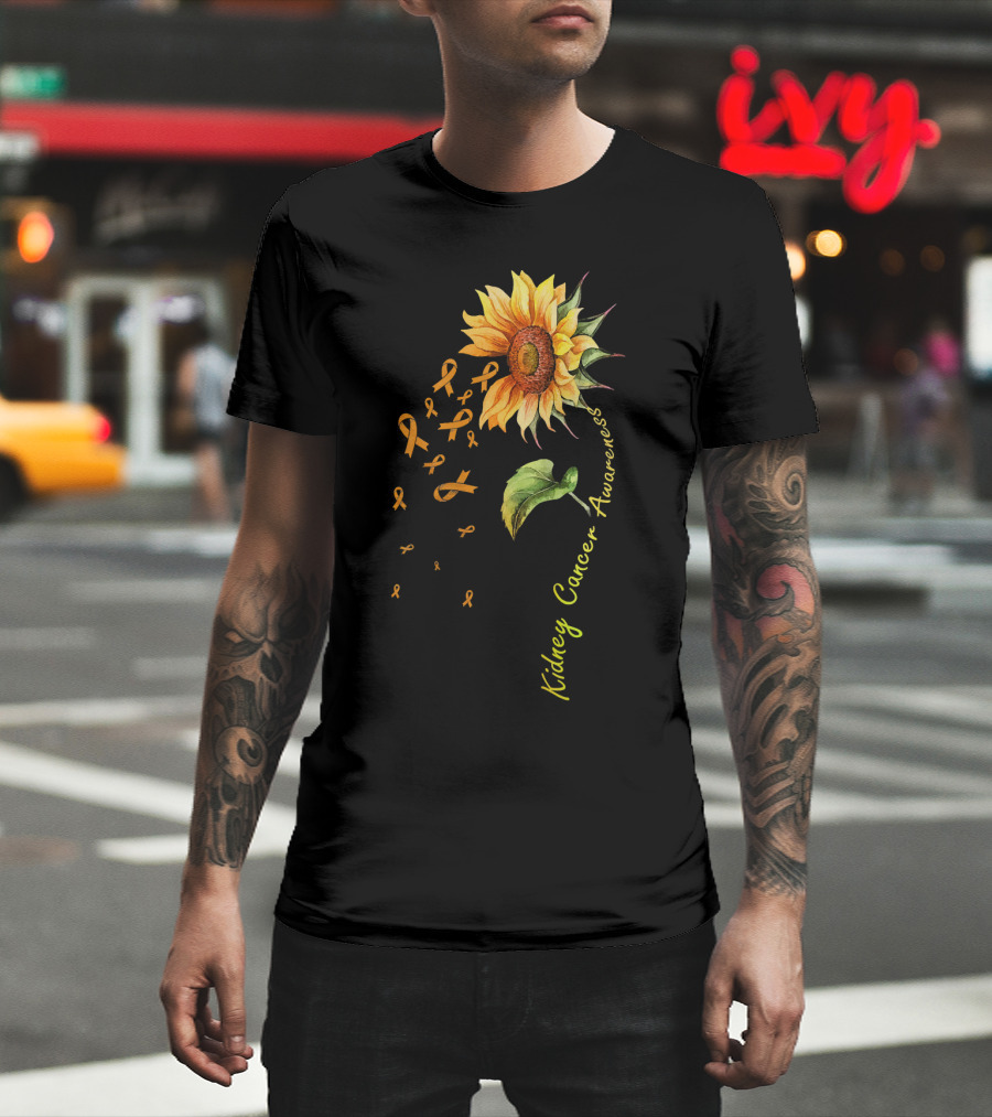 Kidney Cancer Awareness Sunflower With Yellow Ribbons T-Shirt