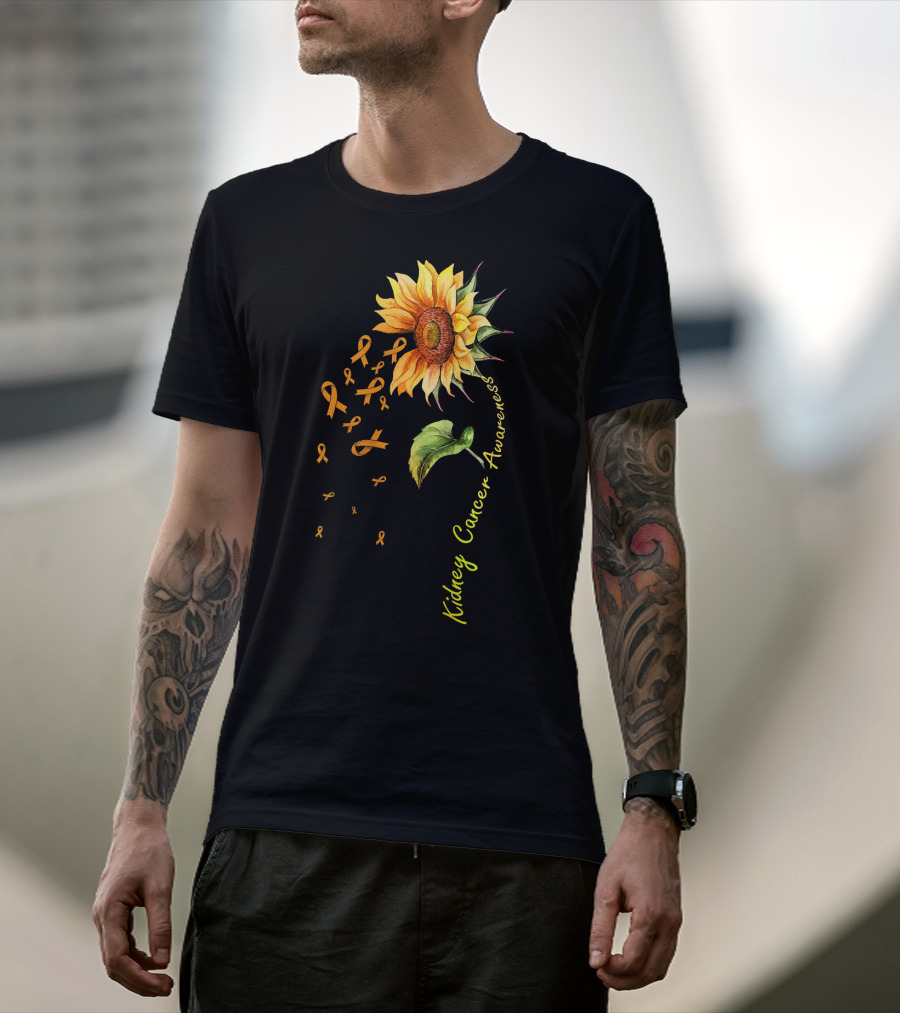 Kidney Cancer Awareness Sunflower With Yellow Ribbons T-Shirt