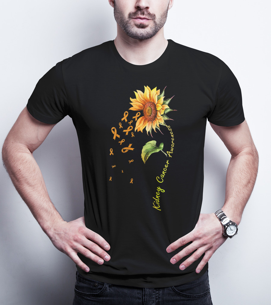 Kidney Cancer Awareness Sunflower With Yellow Ribbons T-Shirt