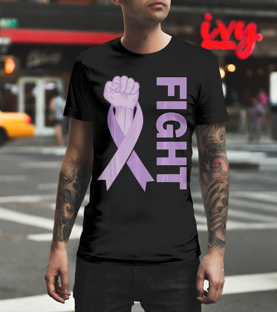 Fight Testicular Cancer Purple Ribbon Fist T-Shirt