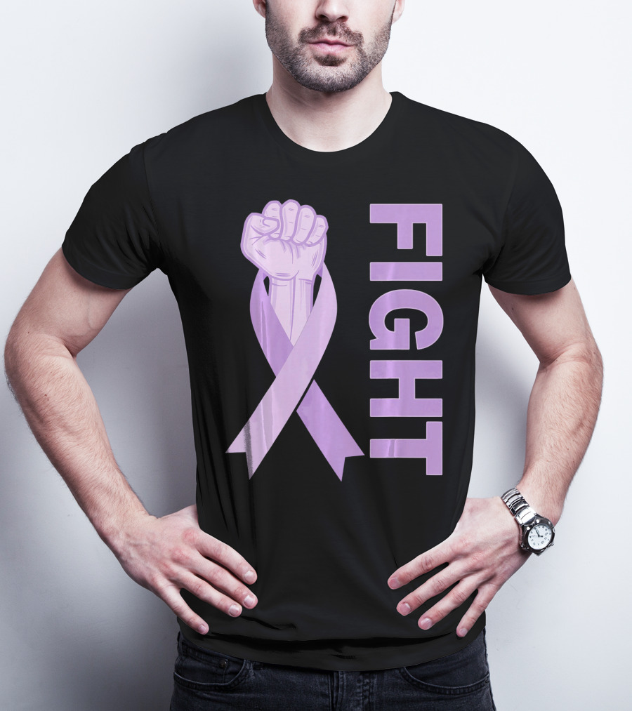 Fight Testicular Cancer Purple Ribbon Fist T-Shirt