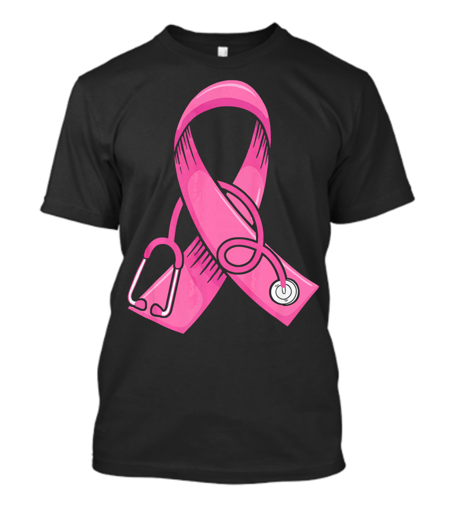Pink Ribbon Heartbeat Nurse Doctor Breast Cancer Awareness Stethoscope T-Shirt