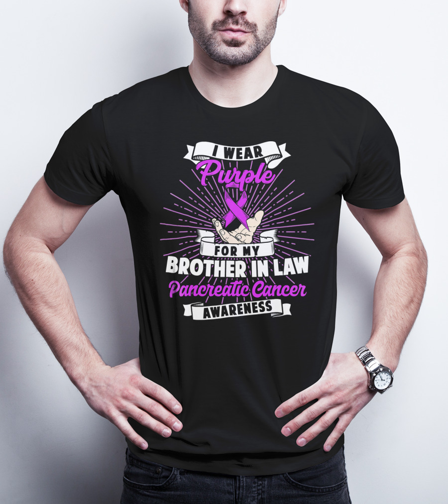 I Wear Purple For My Brother In Law Pancreatic Cancer Awareness T-Shirt