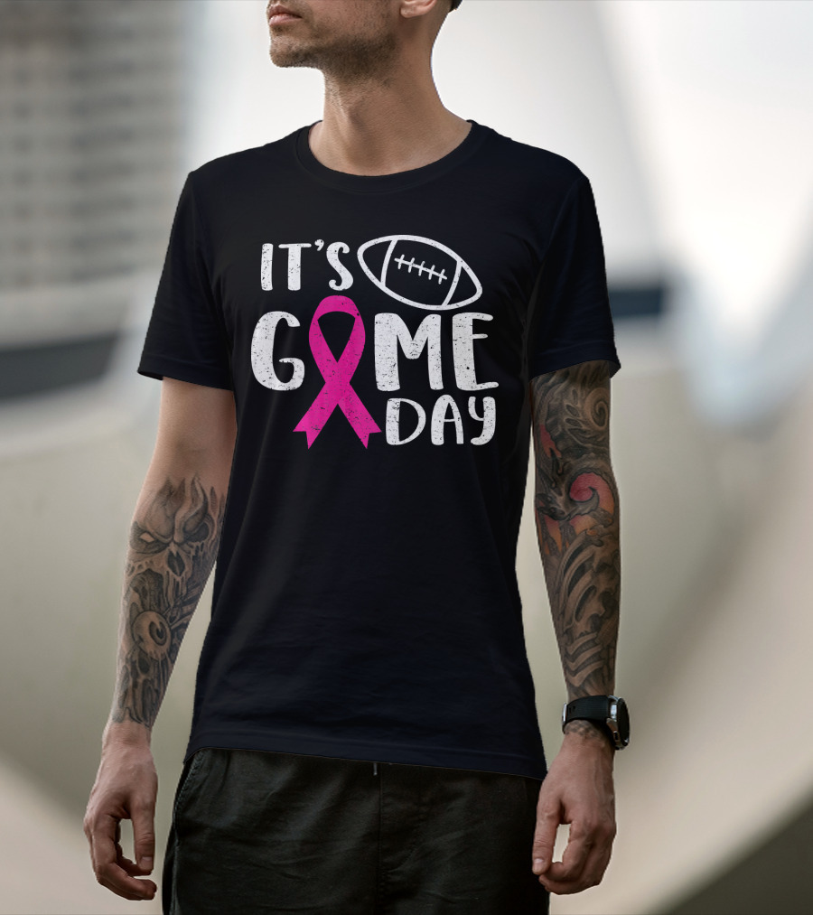 It's Game Day Breast Cancer Awareness Football Pink T-Shirt