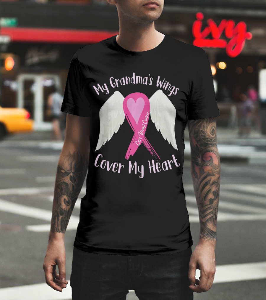 My Grandma's Wings Cure Breast Cancer Cover My Heart T-Shirt