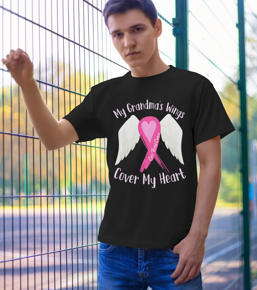 My Grandma's Wings Cure Breast Cancer Cover My Heart T-Shirt