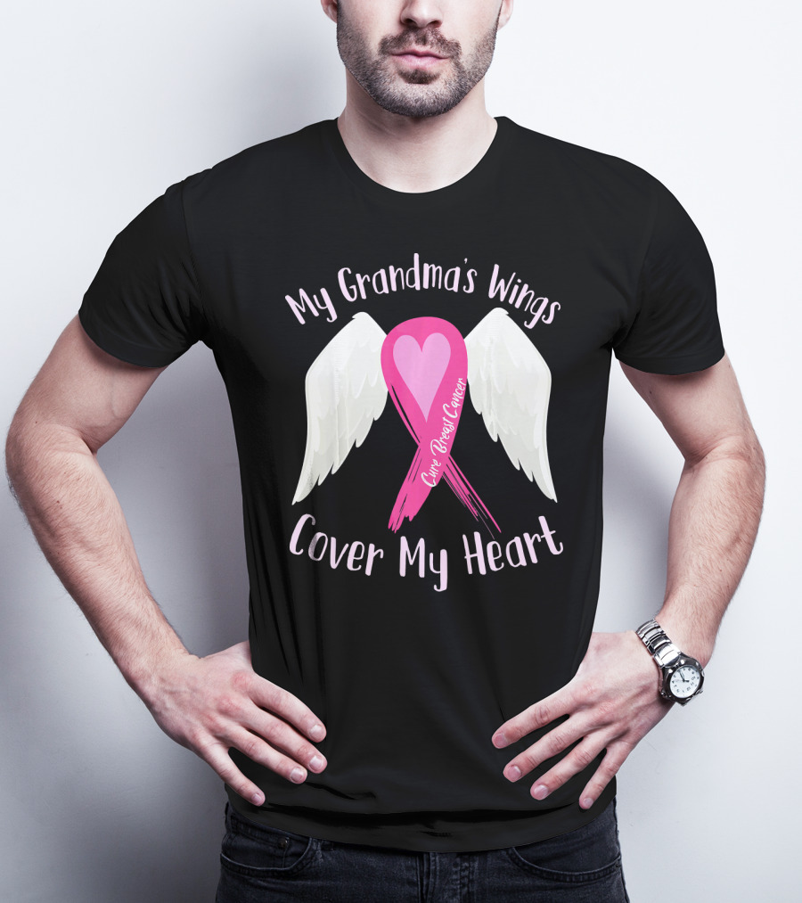 My Grandma's Wings Cure Breast Cancer Cover My Heart T-Shirt