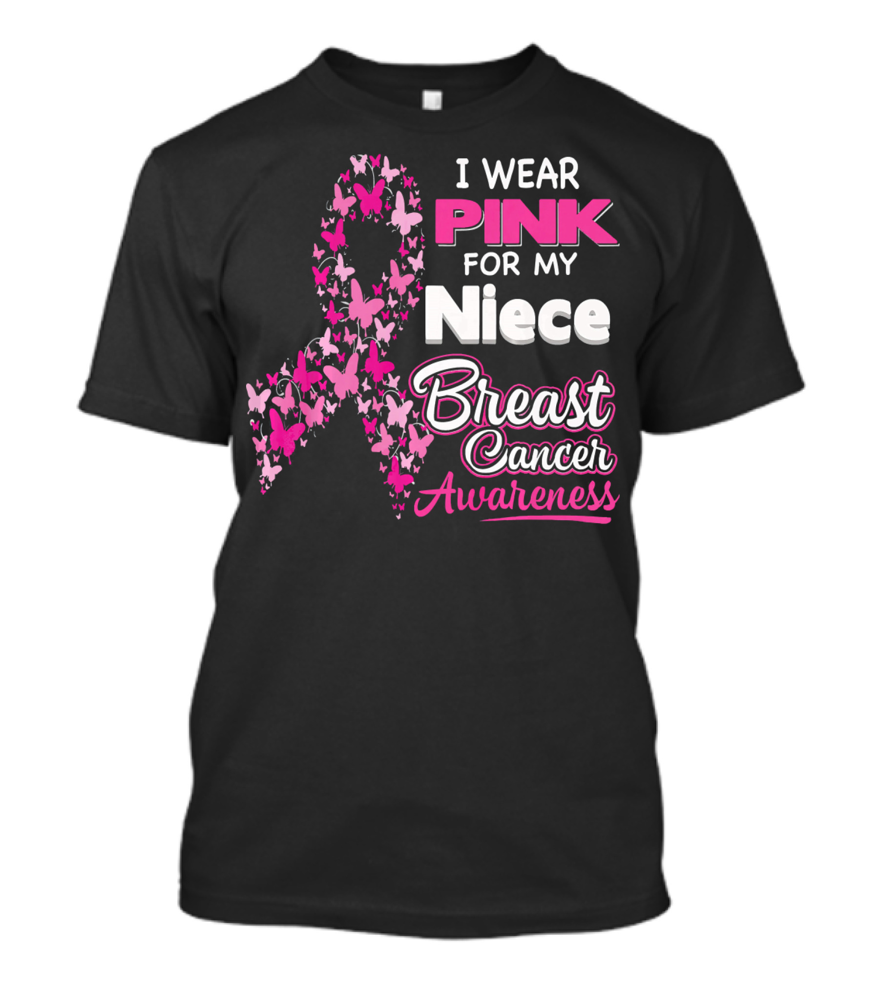 I Wear Pink For My Niece Breast Cancer Awareness Butterfly T-Shirt