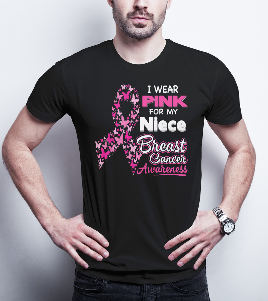 I Wear Pink For My Niece Breast Cancer Awareness Butterfly T-Shirt