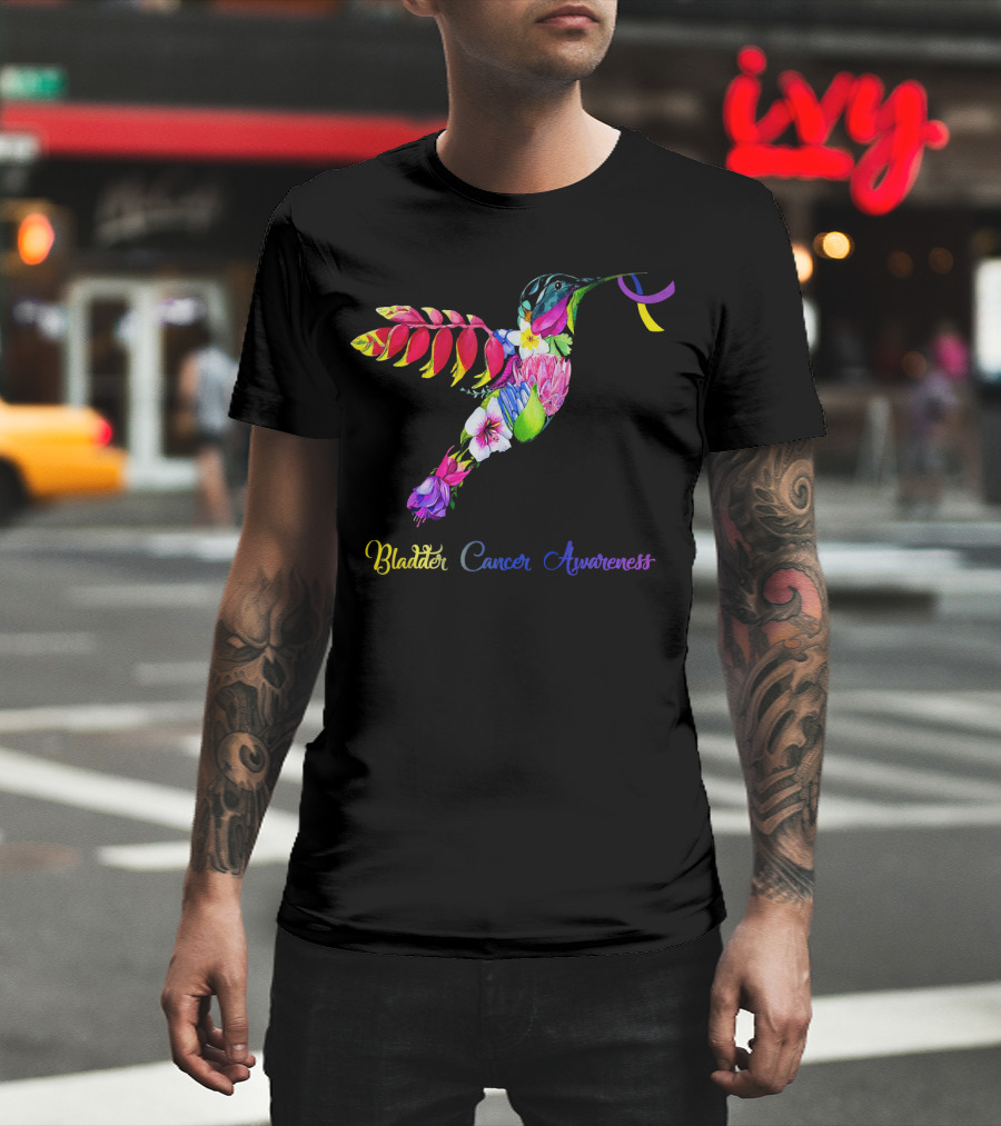 Floral Hummingbird Bladder Cancer Awareness T-Shirt