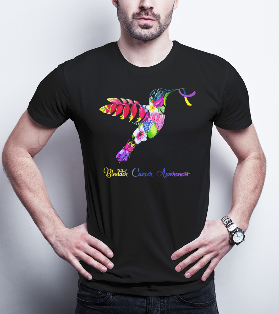 Floral Hummingbird Bladder Cancer Awareness T-Shirt