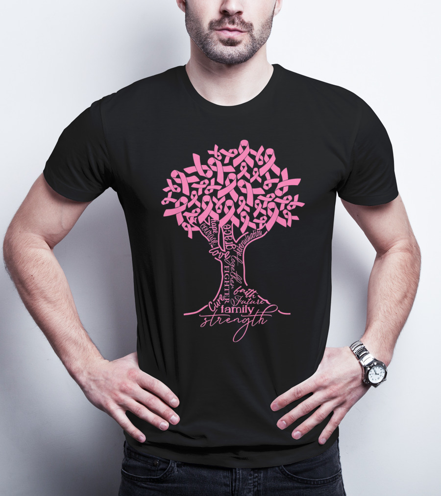 Breast Cancer Awareness Pink Ribbon Tree Strength Hope Family Fighter Cure T-Shirt
