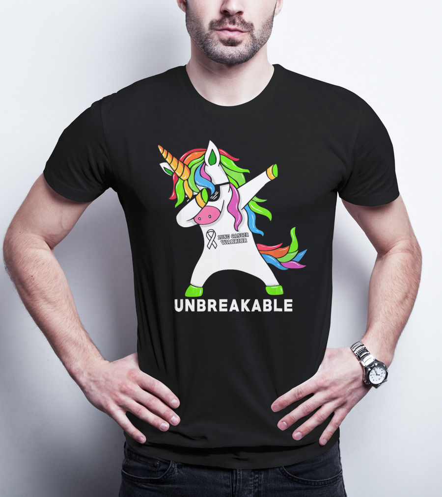 Unbreakable Lung Cancer Awareness Unicorn Warrior T-Shirt