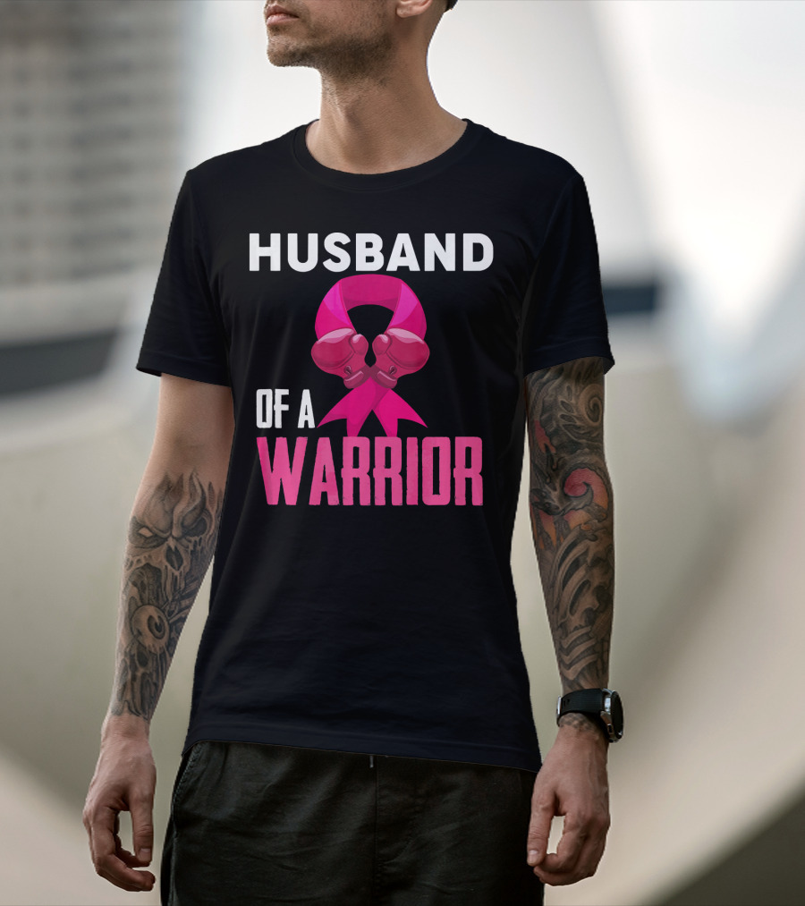 Husband Of A Warrior Breast Cancer Awareness Boxing Gloves T-Shirt