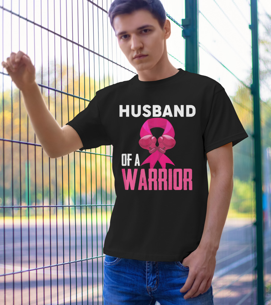 Husband Of A Warrior Breast Cancer Awareness Boxing Gloves T-Shirt