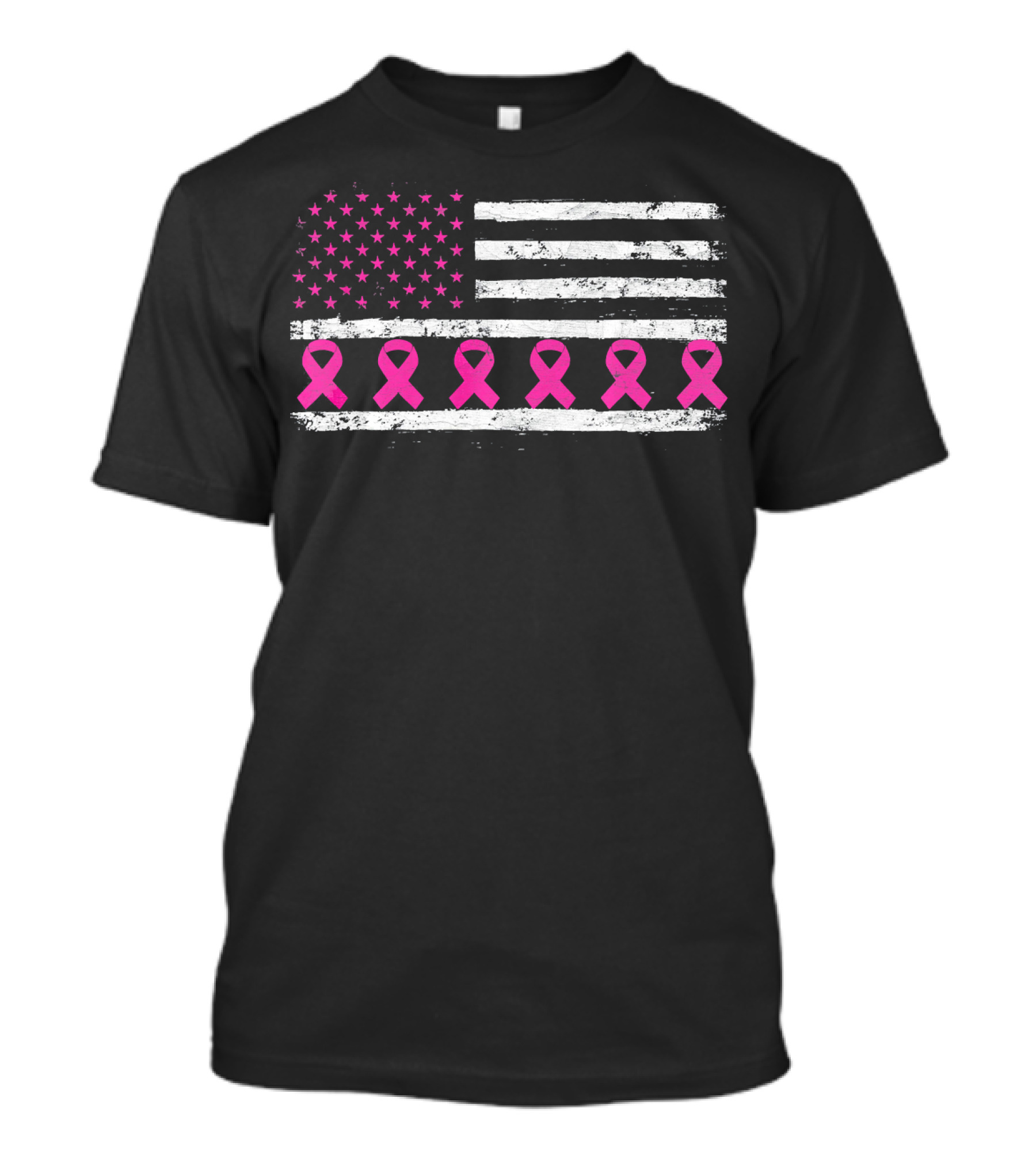 American Flag Distressed Breast Cancer Awareness Pink Ribbons T-Shirt