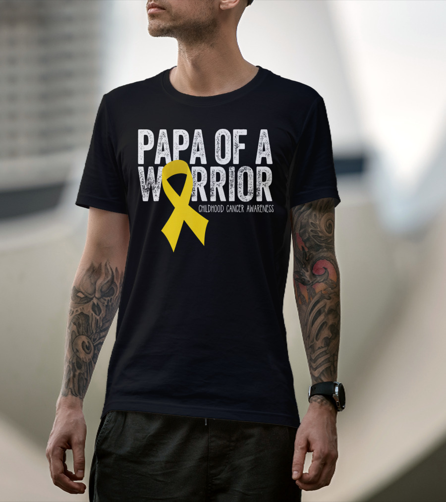 Papa Of A Warrior Childhood Cancer Awareness T-Shirt