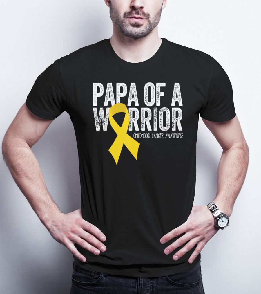 Papa Of A Warrior Childhood Cancer Awareness T-Shirt