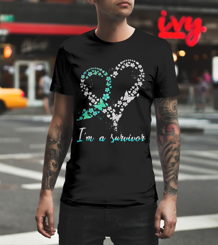 I'm A Survivor Heart Butterfly Floral Cervical Cancer Awareness T-Shirt