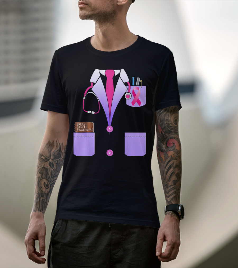 Breast Cancer Awareness Doctor Stethoscope Ribbon Medical Suit T-Shirt