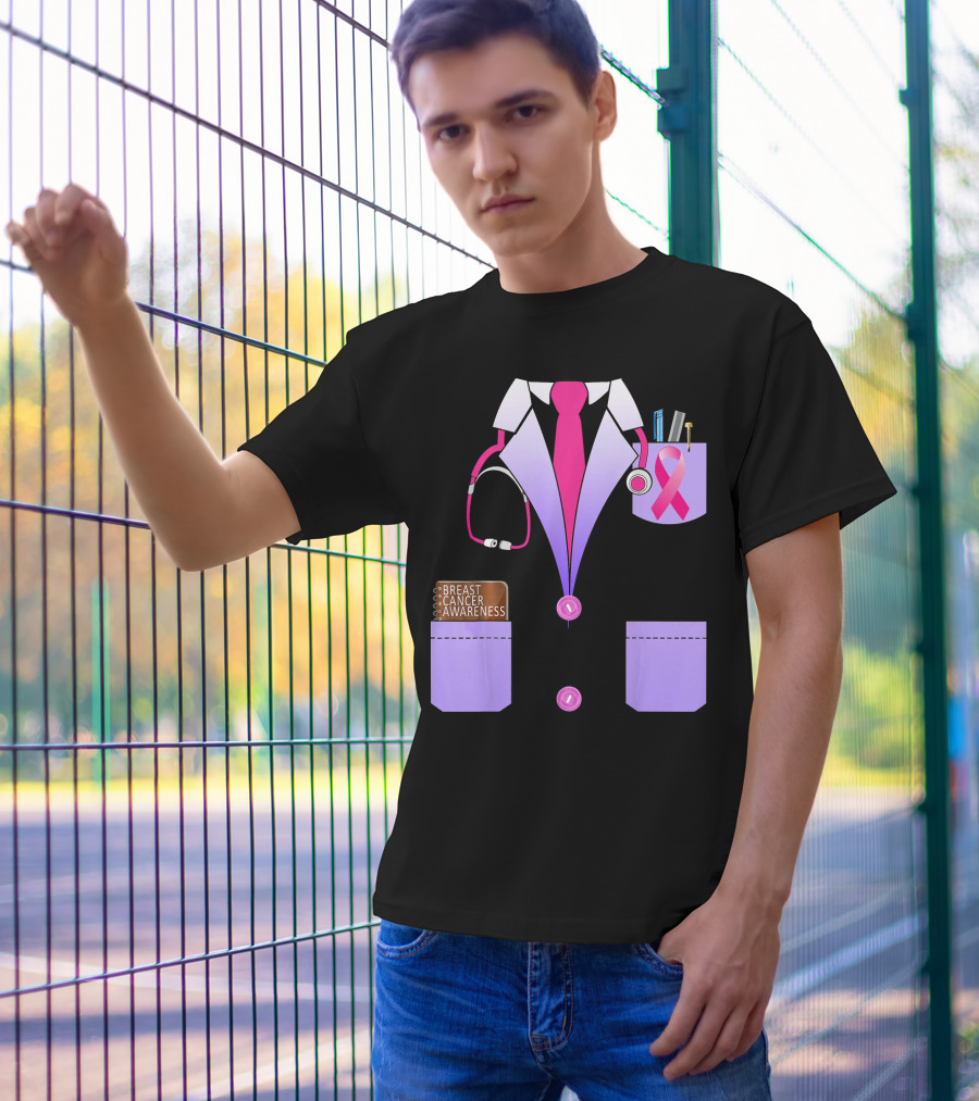 Breast Cancer Awareness Doctor Stethoscope Ribbon Medical Suit T-Shirt