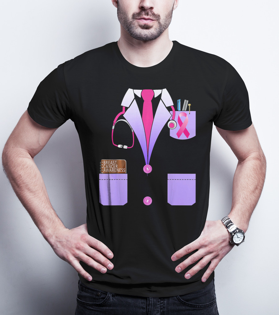 Breast Cancer Awareness Doctor Stethoscope Ribbon Medical Suit T-Shirt