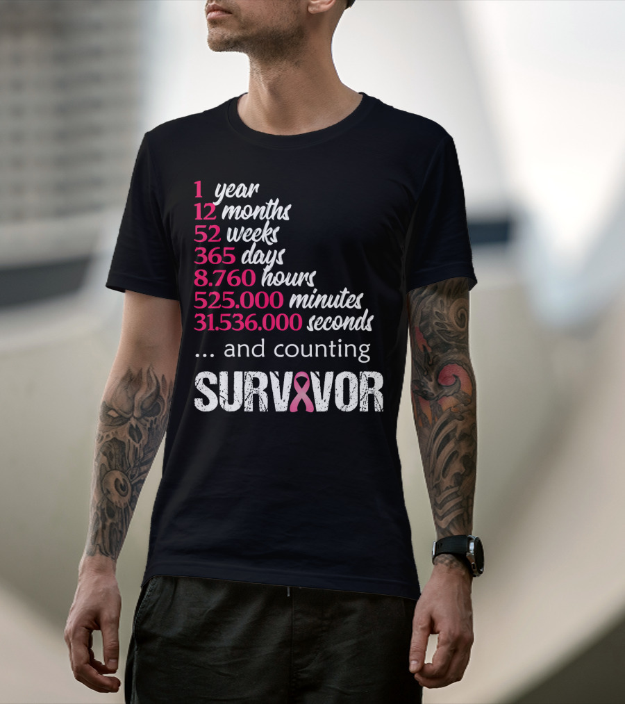 1 Year Survivor Breast Cancer And Counting Pink T-Shirt
