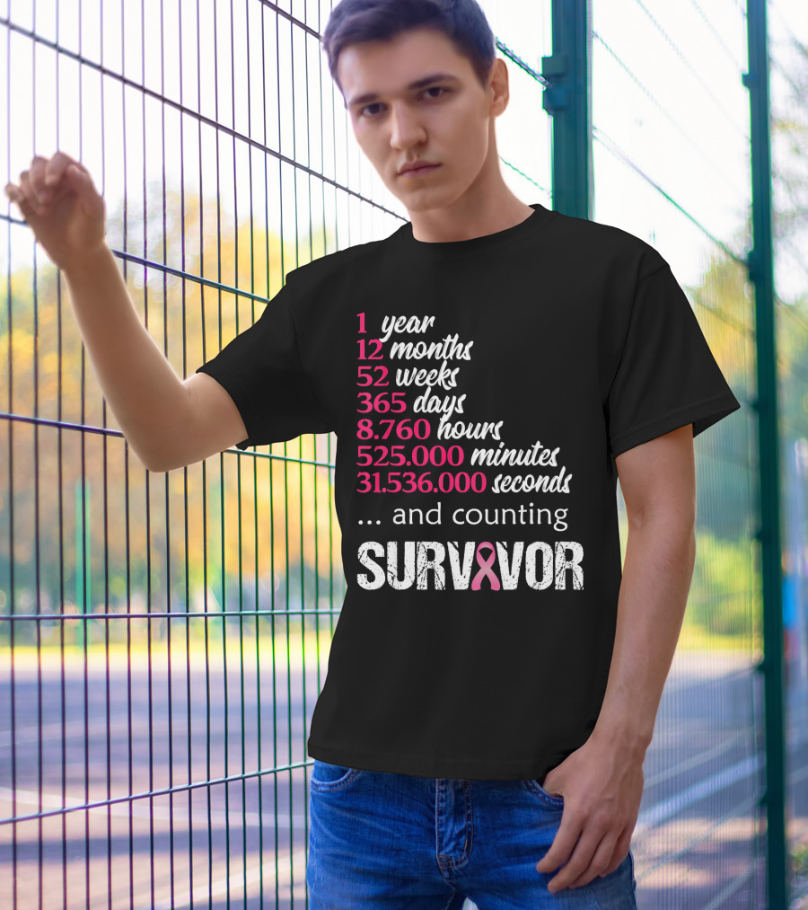 1 Year Survivor Breast Cancer And Counting Pink T-Shirt