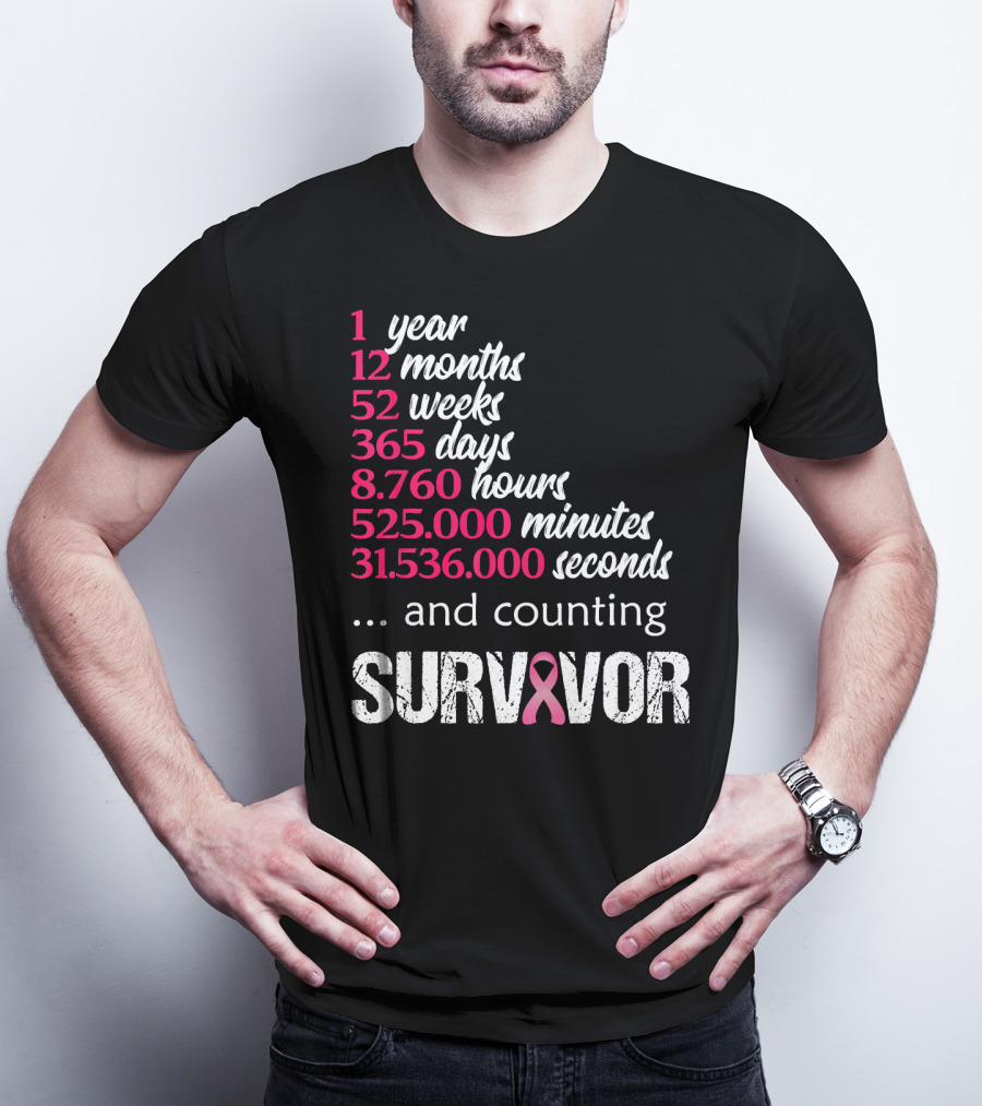 1 Year Survivor Breast Cancer And Counting Pink T-Shirt
