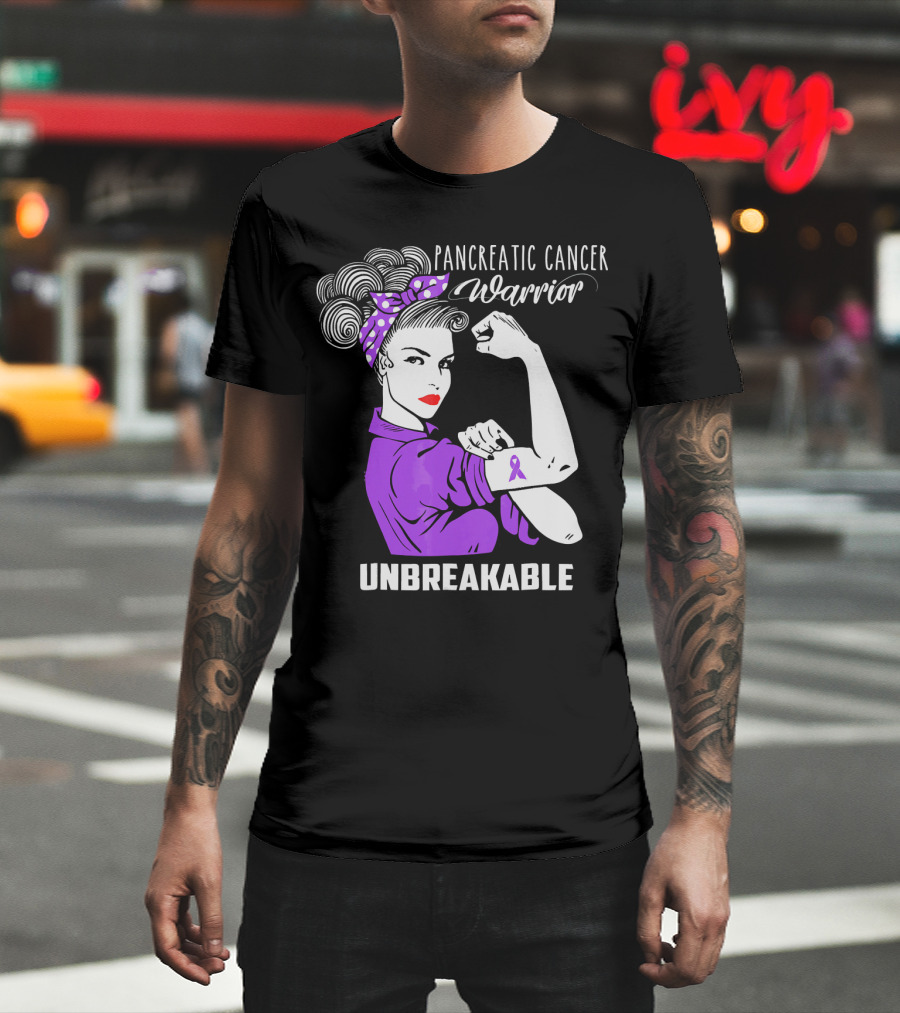 Pancreatic Cancer Warrior Rosie The Riveter Unbreakable T-Shirt