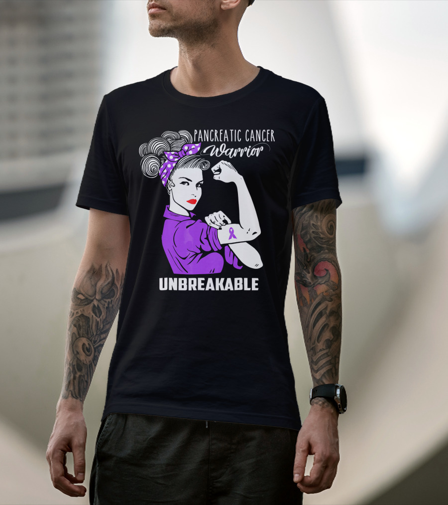 Pancreatic Cancer Warrior Rosie The Riveter Unbreakable T-Shirt