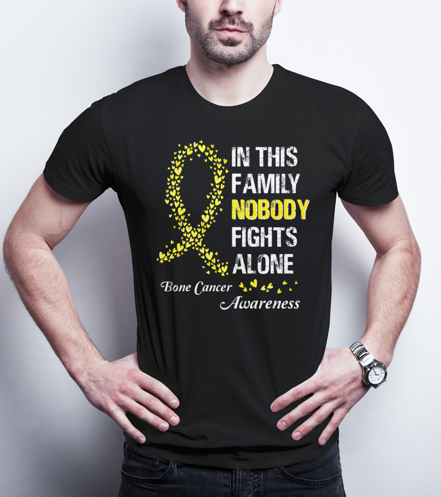 In This Family Nobody Fights Alone Bone Cancer Awareness T-Shirt