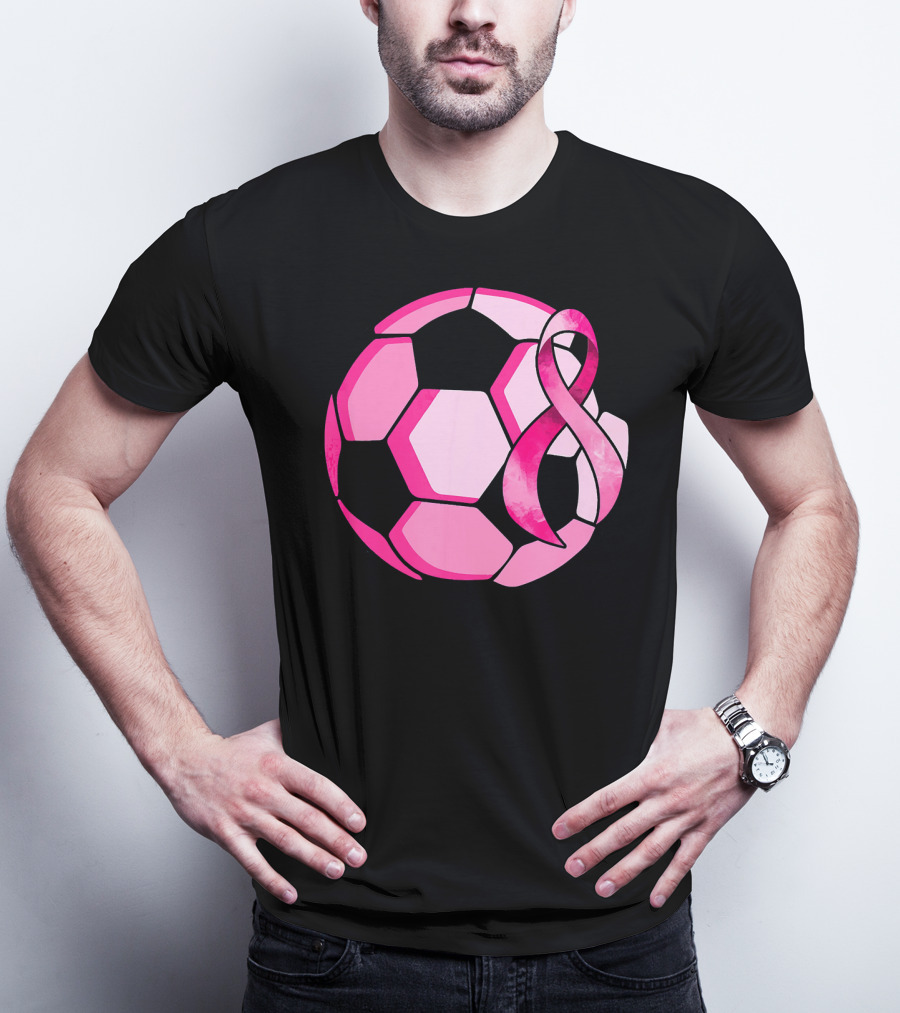 Pink Ribbon Soccer Ball Breast Cancer Awareness T-Shirt