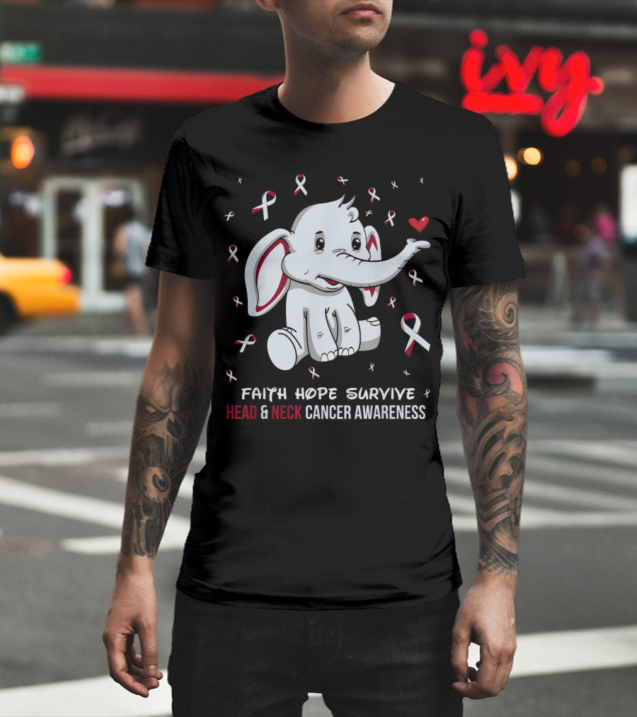 Faith Hope Survive Head And Neck Cancer Awareness Elephant T-Shirt