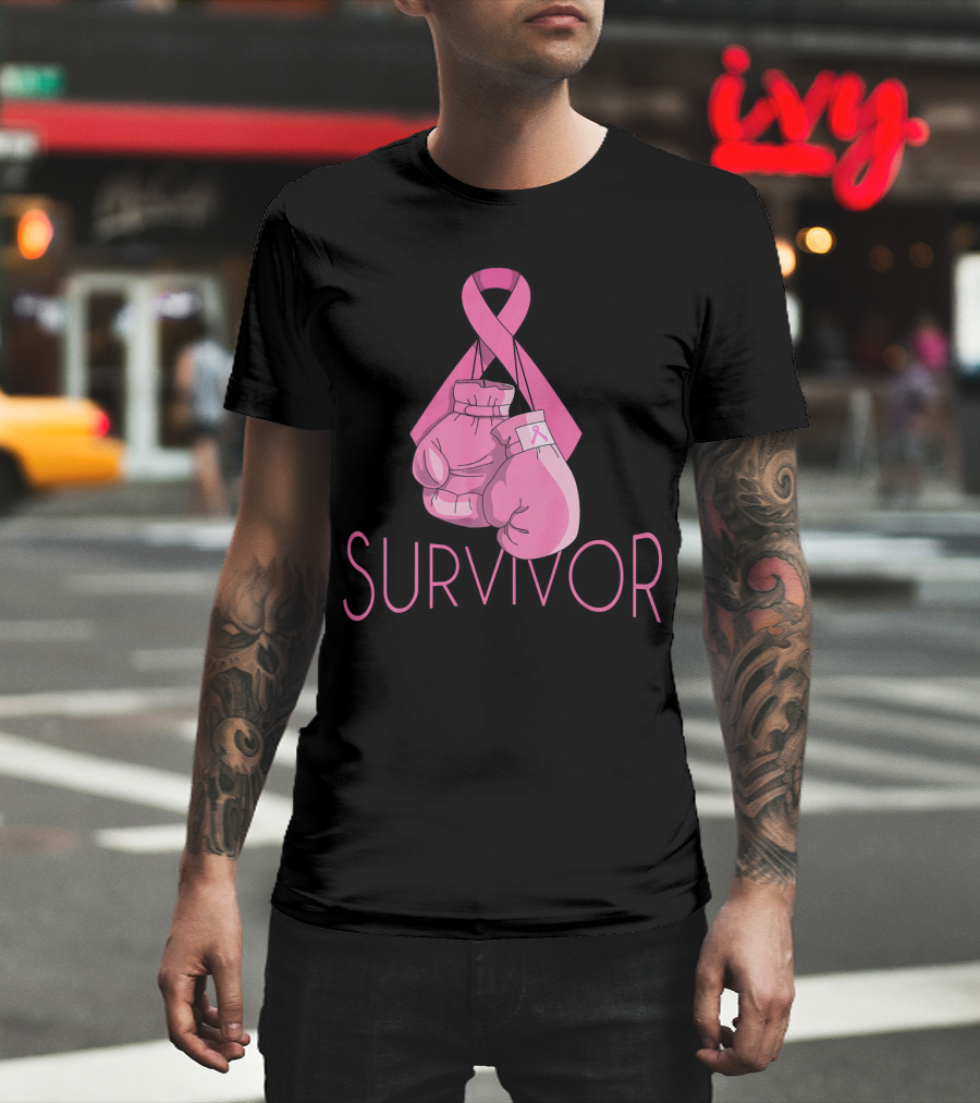 Survivor Breast Cancer Awareness Pink Ribbon Boxing Gloves T-Shirt