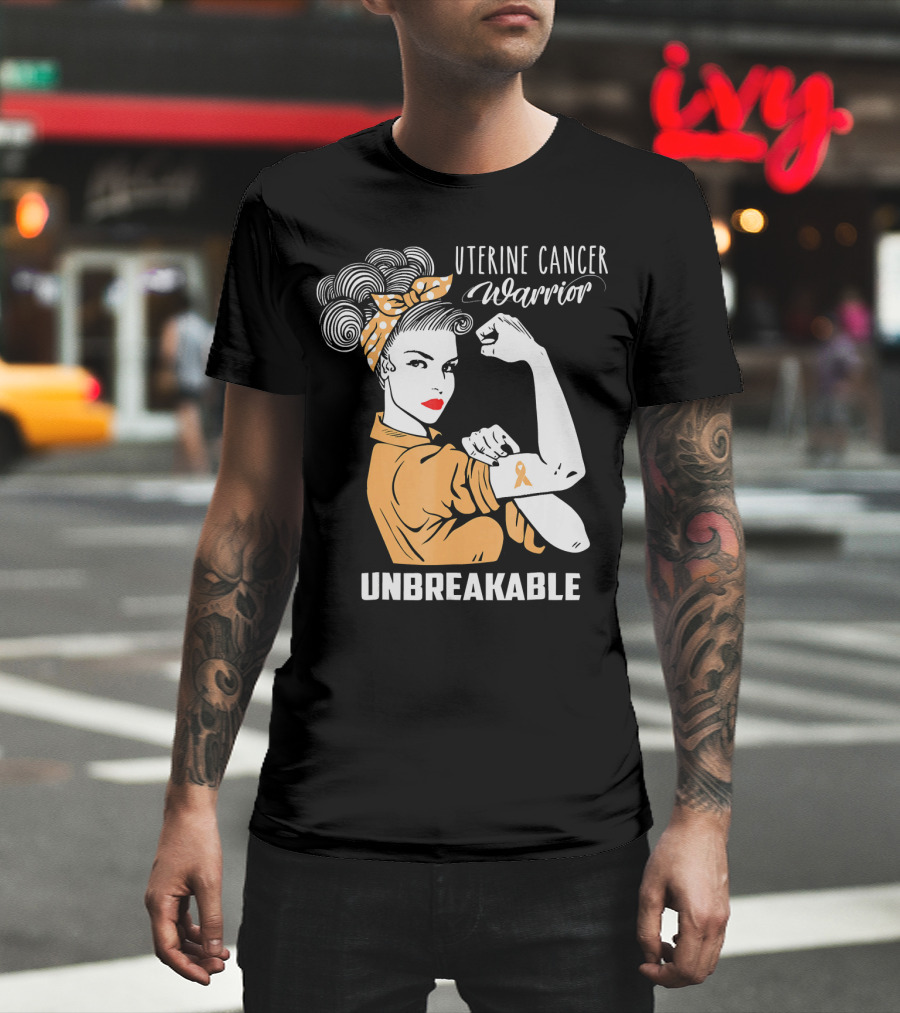 Uterine Cancer Warrior Unbreakable Rosie The Riveter T-Shirt