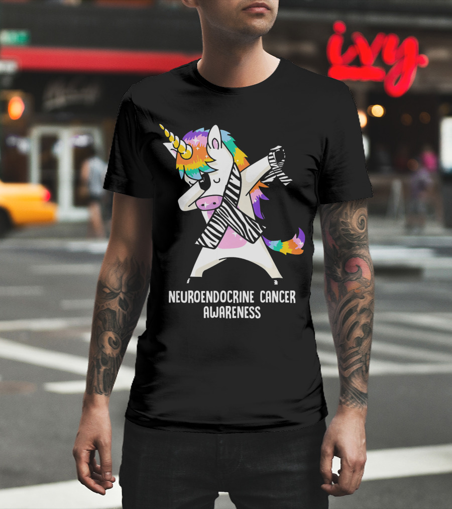 Neuroendocrine Cancer Awareness Dabbing Rainbow Unicorn T-Shirt