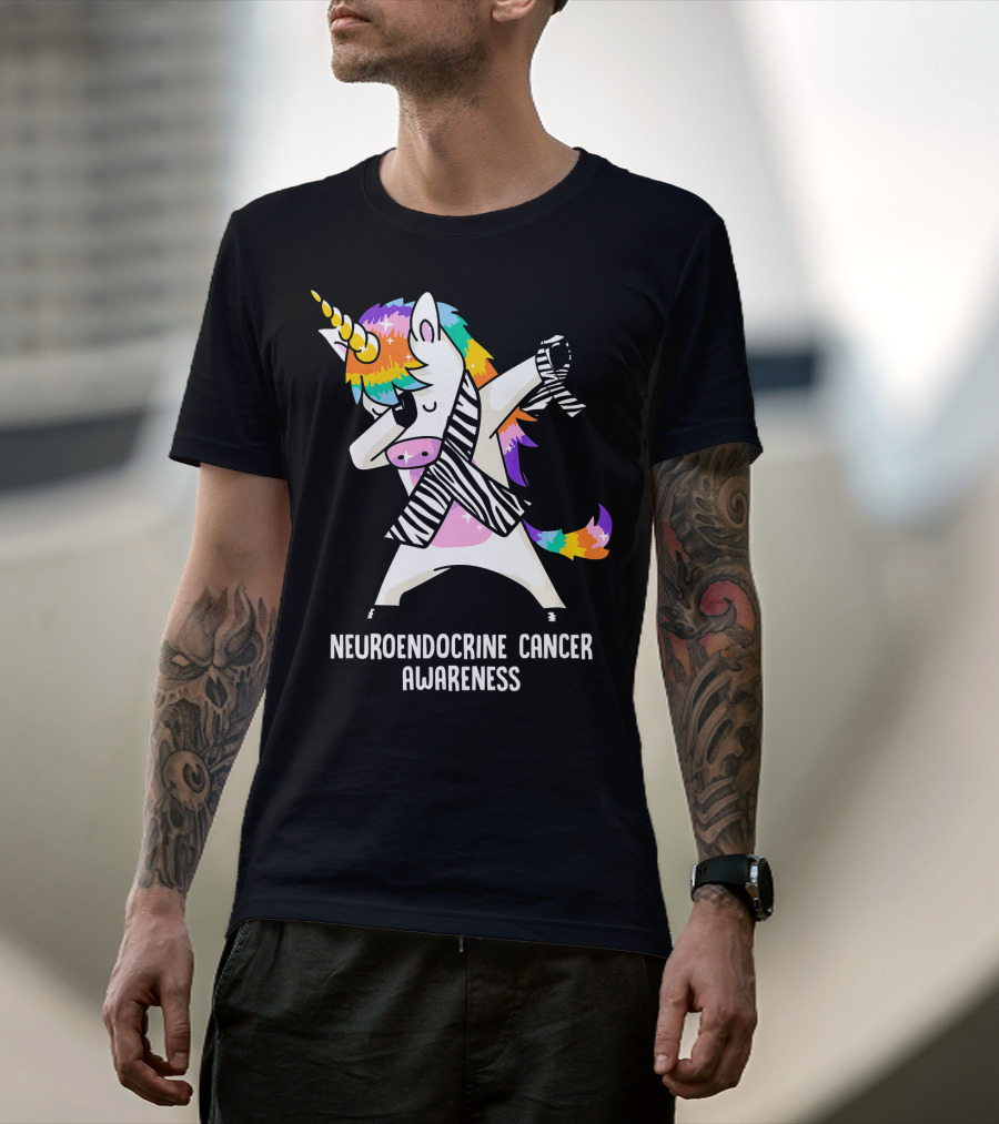 Neuroendocrine Cancer Awareness Dabbing Rainbow Unicorn T-Shirt
