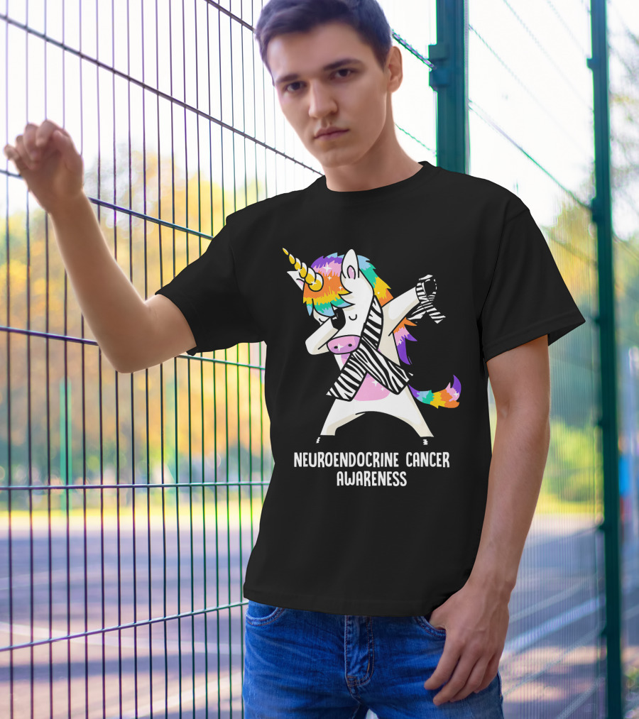 Neuroendocrine Cancer Awareness Dabbing Rainbow Unicorn T-Shirt