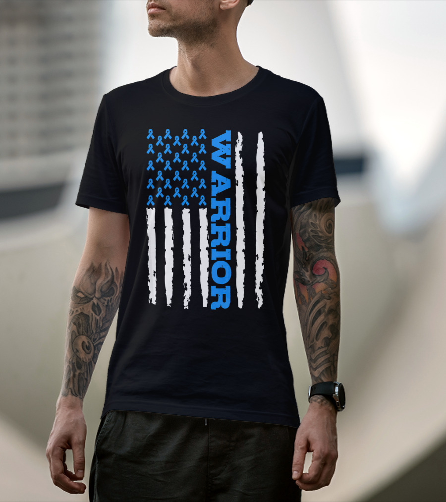 Prostate Cancer Warrior Blue Ribbon American Flag T-Shirt