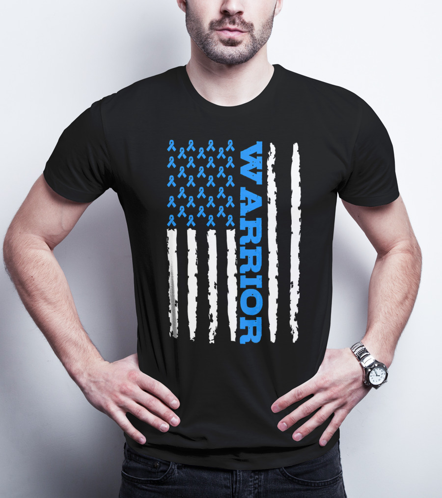 Prostate Cancer Warrior Blue Ribbon American Flag T-Shirt