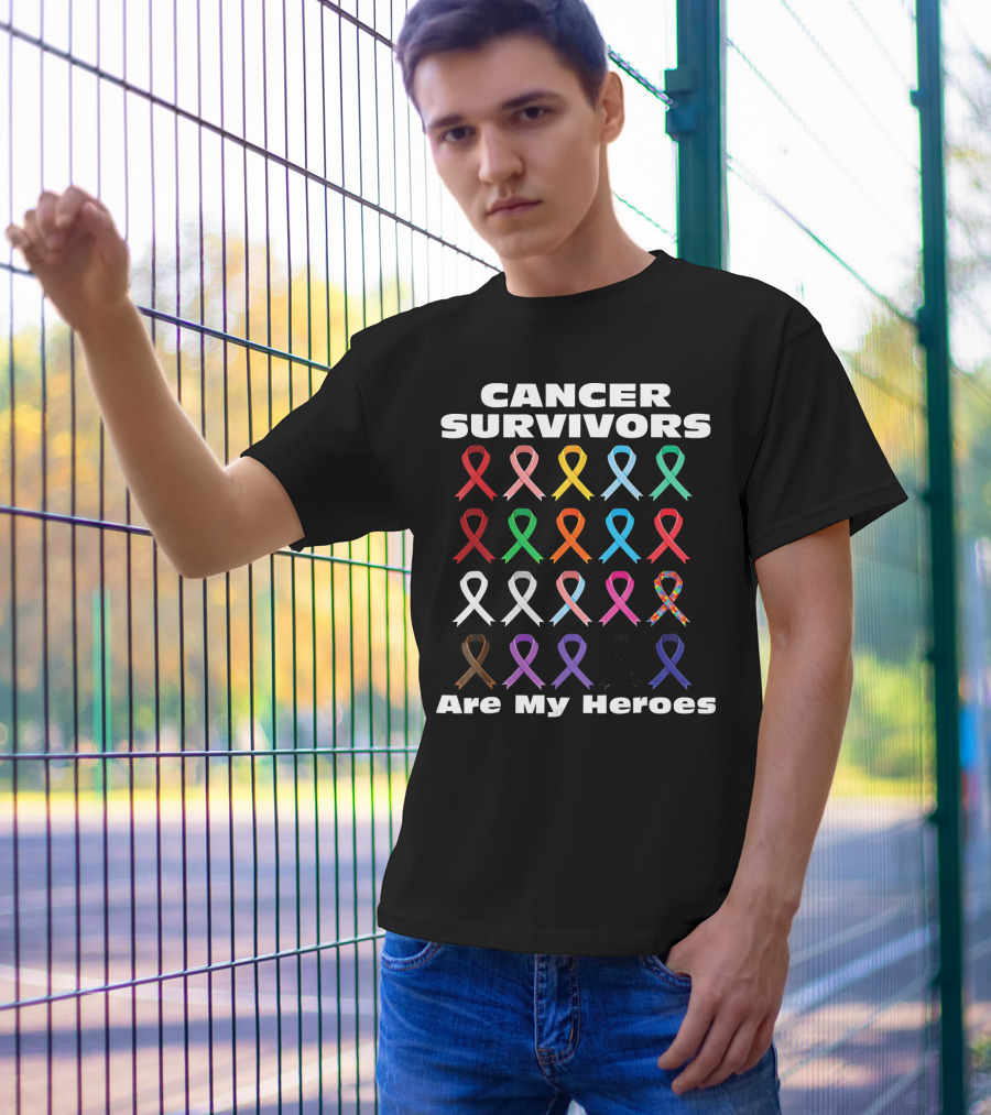 CANCER SURVIVORS ARE MY HEROES Multiple Awareness Ribbons T-Shirt
