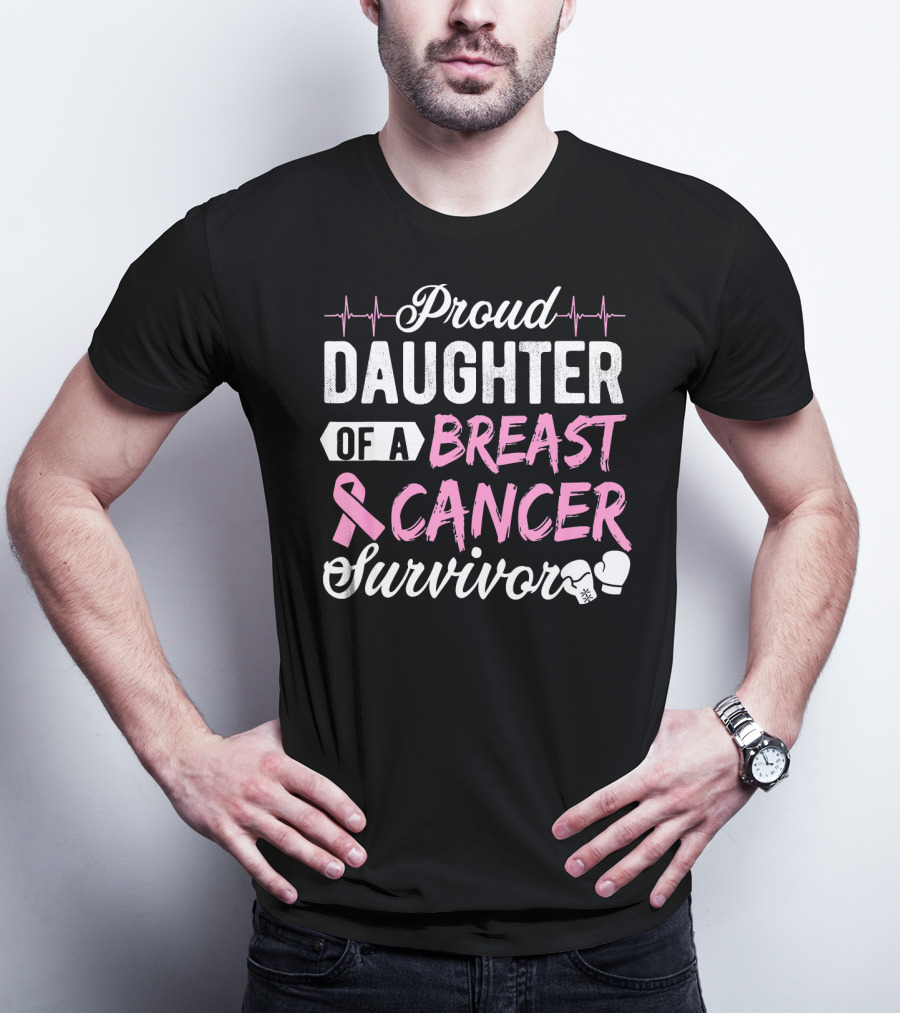 Proud Daughter Of A Breast Cancer Survivor Pink Ribbon Boxing Gloves T-Shirt